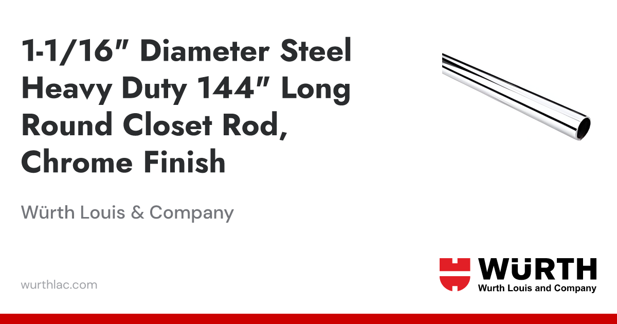 1-1/16" Diameter Steel Heavy Duty 144" Long Round Closet Rod, Chrome ...