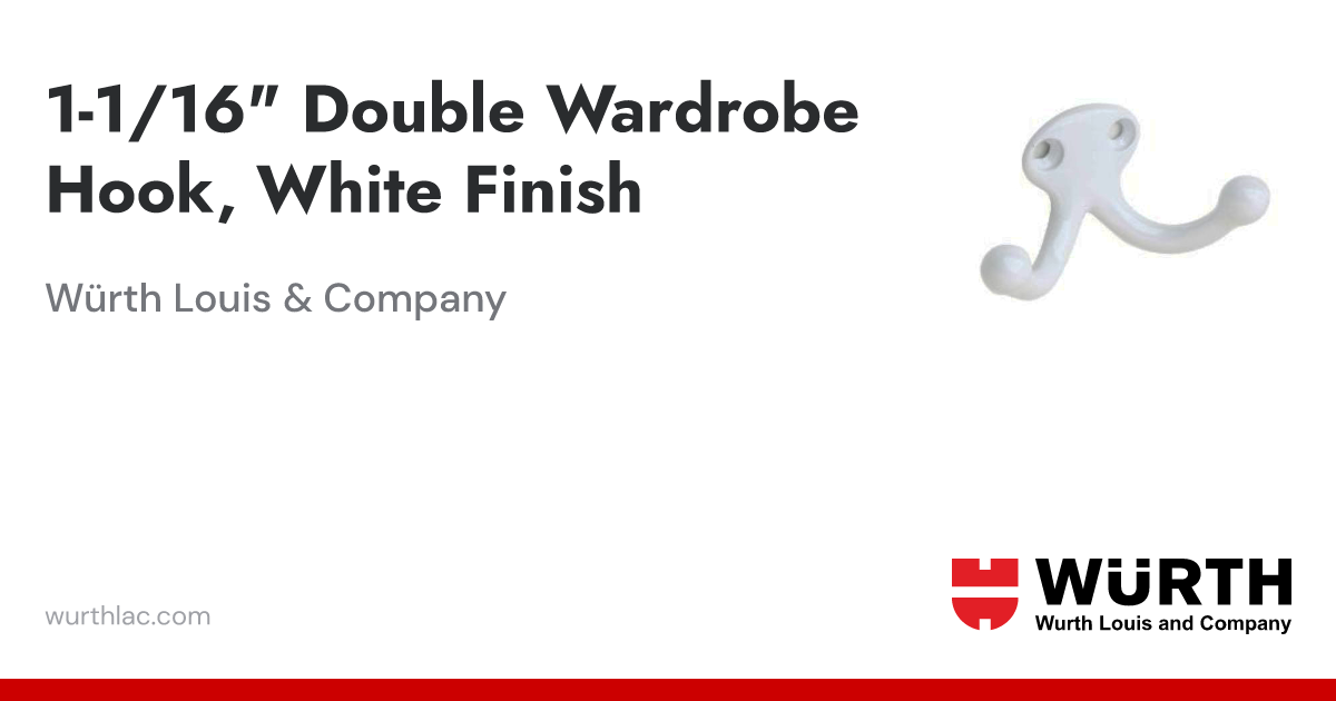1-1/16" Double Wardrobe Hook, White Finish | Würth Louis & Company