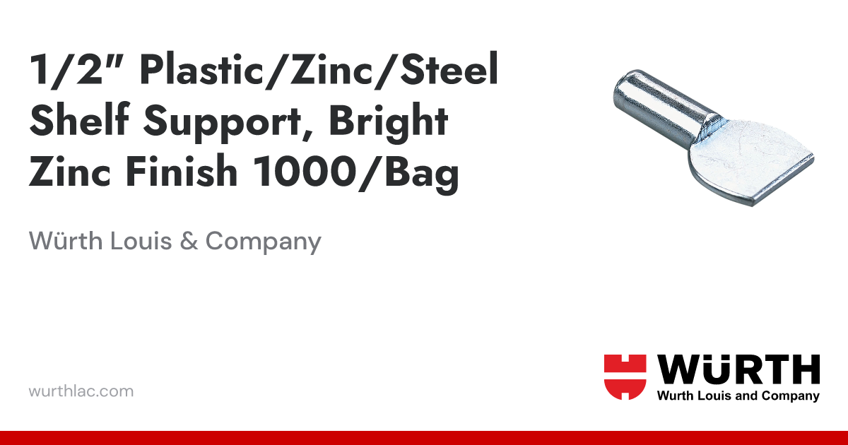 1/2" Plastic/Zinc/Steel Shelf Support, Bright Zinc Finish 1000/Bag ...