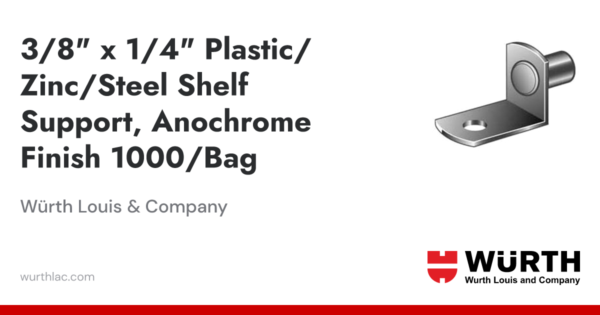3/8" x 1/4" Plastic/Zinc/Steel Shelf Support, Anochrome Finish 1000/Bag ...