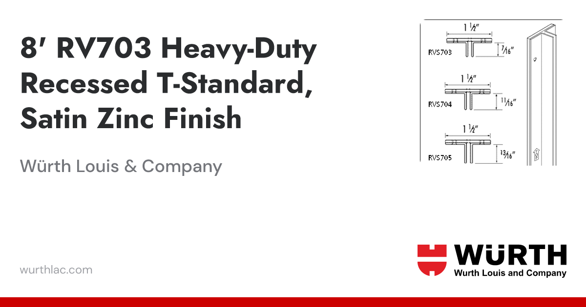 8' RV703 Heavy-Duty Recessed T-Standard, Satin Zinc Finish | Würth ...