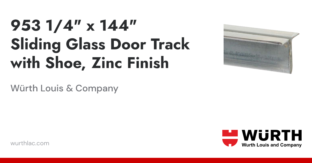 953 1/4" x 144" Sliding Glass Door Track with Shoe, Zinc Finish | Würth ...