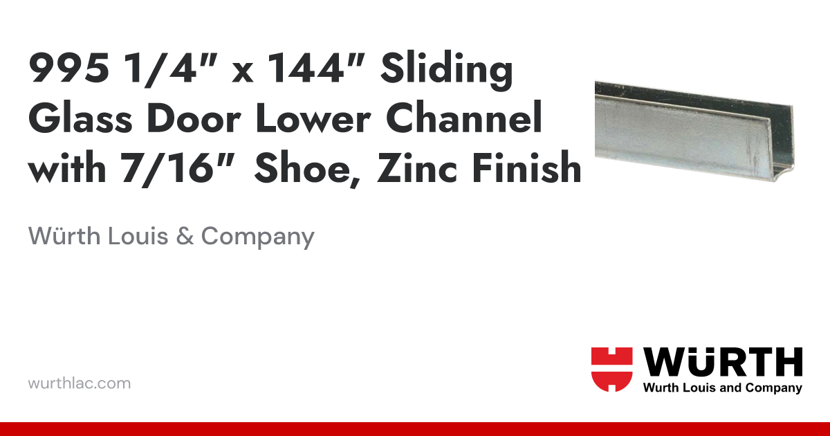 995 1/4" x 144" Sliding Glass Door Lower Channel with 7/16" Shoe, Zinc ...
