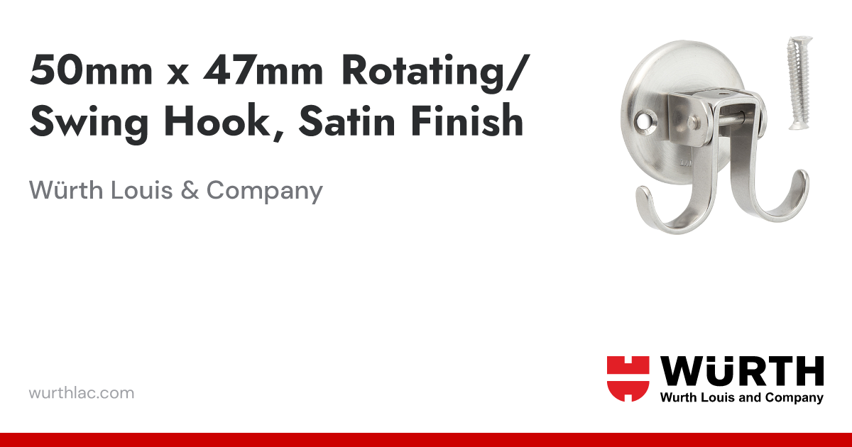 50mm x 47mm Rotating/Swing Hook, Satin Finish | Würth Louis & Company