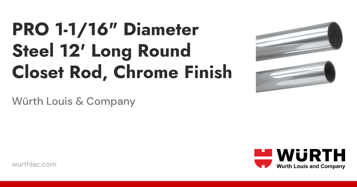 PRO 1-1/16" Diameter Steel 12' Long Round Closet Rod, Chrome Finish ...