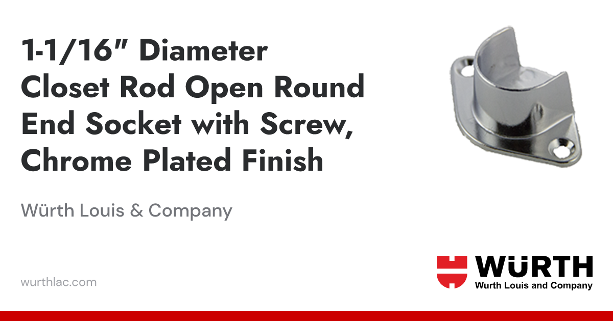 1-1/16" Diameter Closet Rod Open Round End Socket with Screw, Chrome ...
