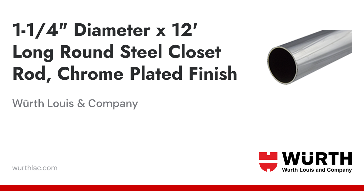 1-1/4" Diameter x 12' Long Round Steel Closet Rod, Chrome Plated Finish ...