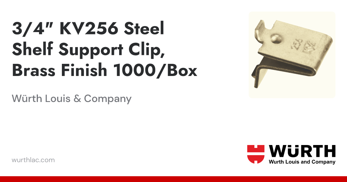3/4" KV256 Steel Shelf Support Clip, Brass Finish 1000/Box | Würth ...