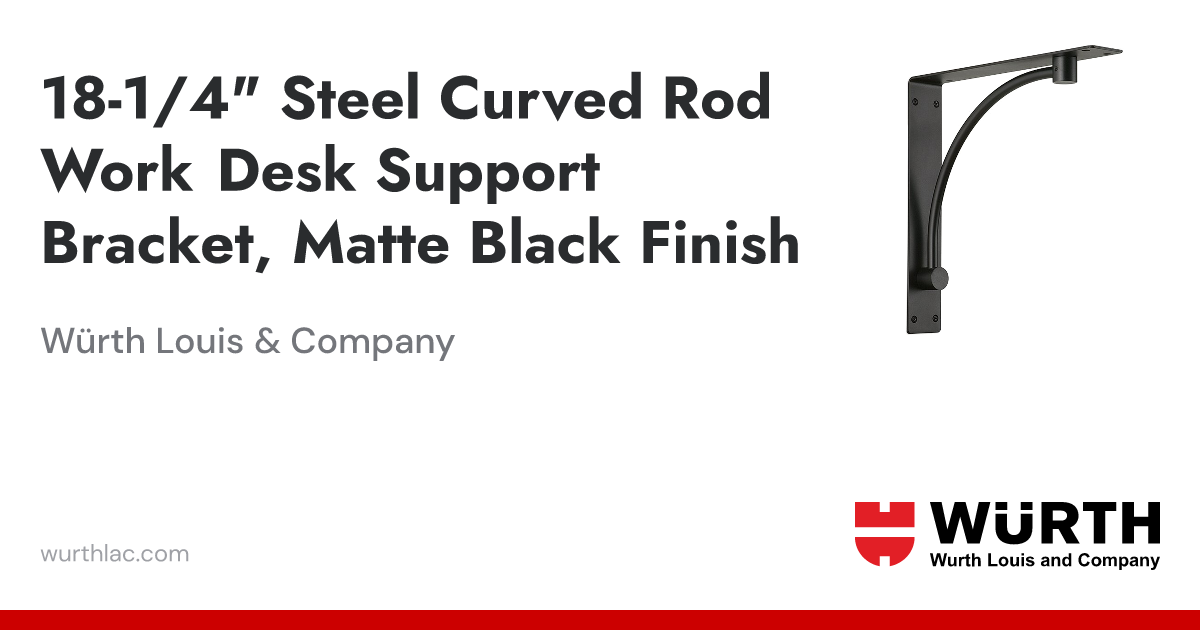 18-1/4" Steel Curved Rod Work Desk Support Bracket, Matte Black Finish ...
