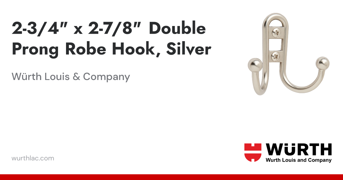 2-3/4" x 2-7/8" Double Prong Robe Hook, Silver | Würth Louis & Company
