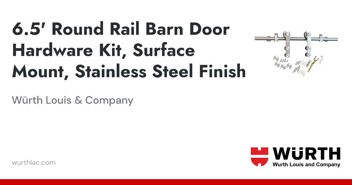 6.5' Round Rail Barn Door Hardware Kit, Surface Mount, Stainless Steel ...