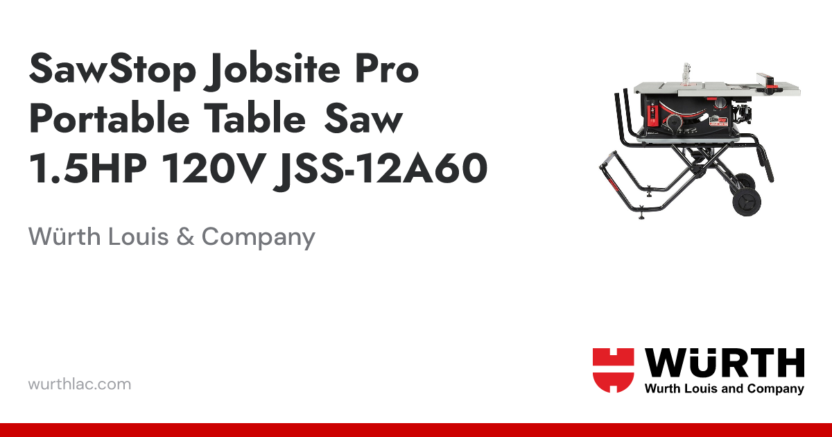 SawStop Jobsite Pro Portable Table Saw 1.5HP 120V JSS-12A60 | Würth Louis & Company