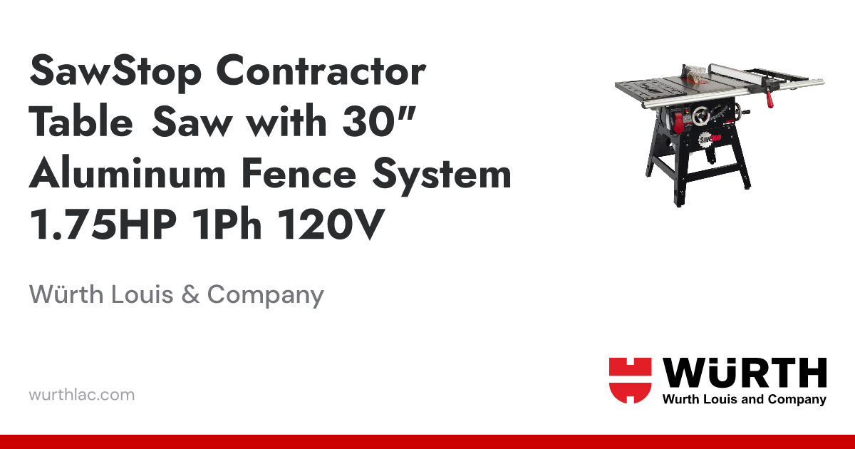 SawStop Contractor Table Saw with 30" Aluminum Fence System 1.75HP 1Ph ...