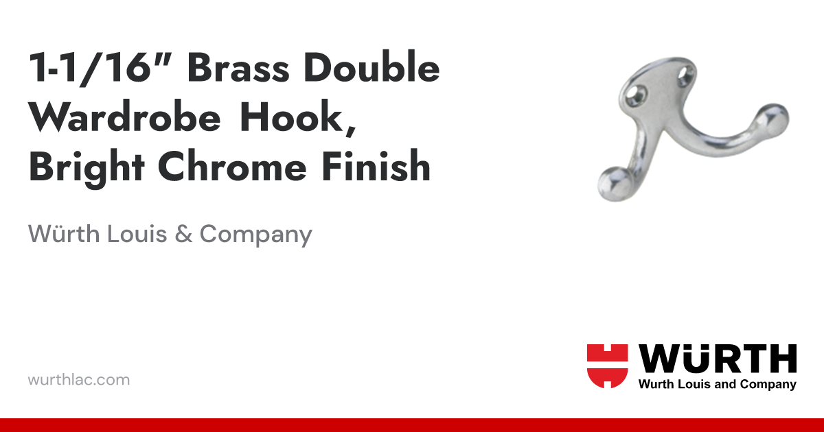 1-1/16" Brass Double Wardrobe Hook, Bright Chrome Finish | Würth Louis ...