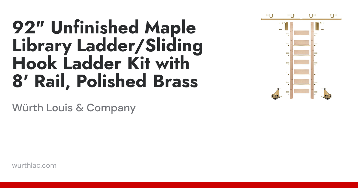 92" Unfinished Maple Library Ladder/Sliding Hook Ladder Kit with 8 ...