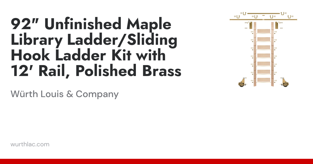 92" Unfinished Maple Library Ladder/Sliding Hook Ladder Kit with 12 ...