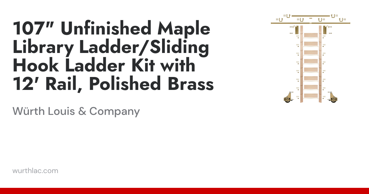 107" Unfinished Maple Library Ladder/Sliding Hook Ladder Kit with 12 ...