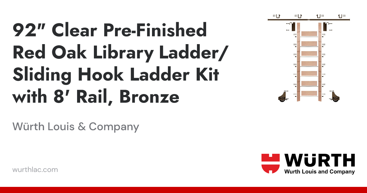 92" Clear Pre-Finished Red Oak Library Ladder/Sliding Hook Ladder Kit ...