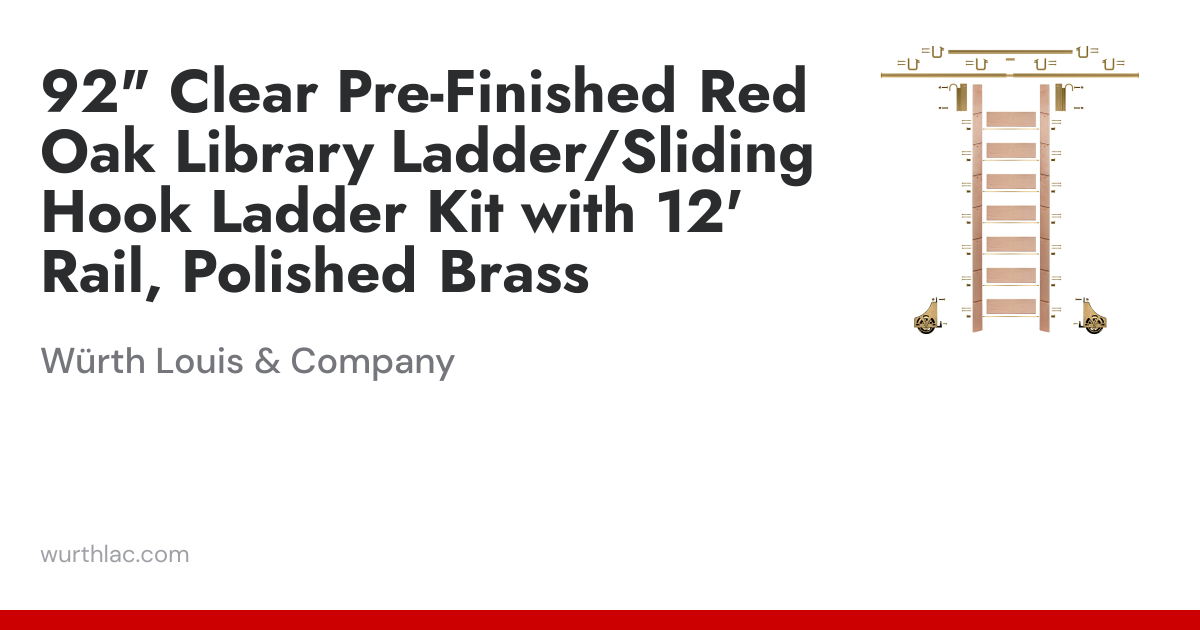 92" Clear Pre-Finished Red Oak Library Ladder/Sliding Hook Ladder Kit ...