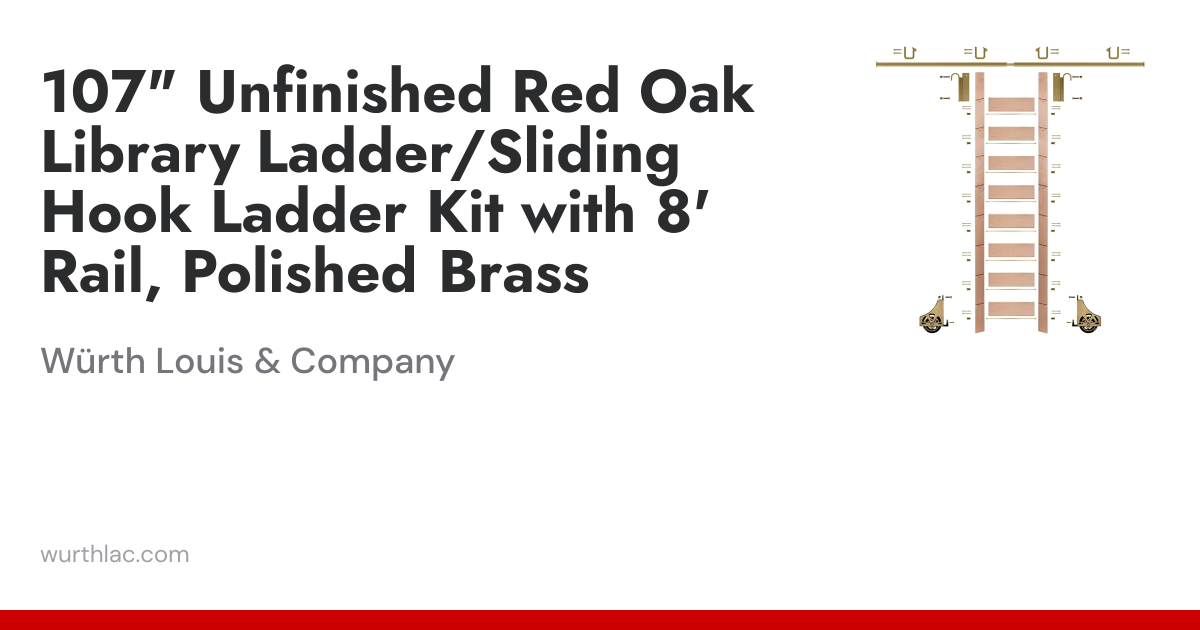 107" Unfinished Red Oak Library Ladder/Sliding Hook Ladder Kit with 8 ...