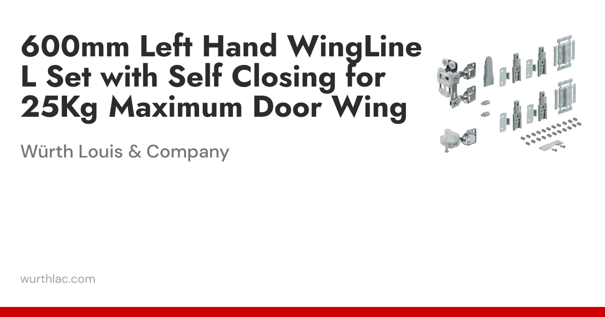 600mm Left Hand WingLine L Set with Self Closing for 25Kg Maximum Door ...