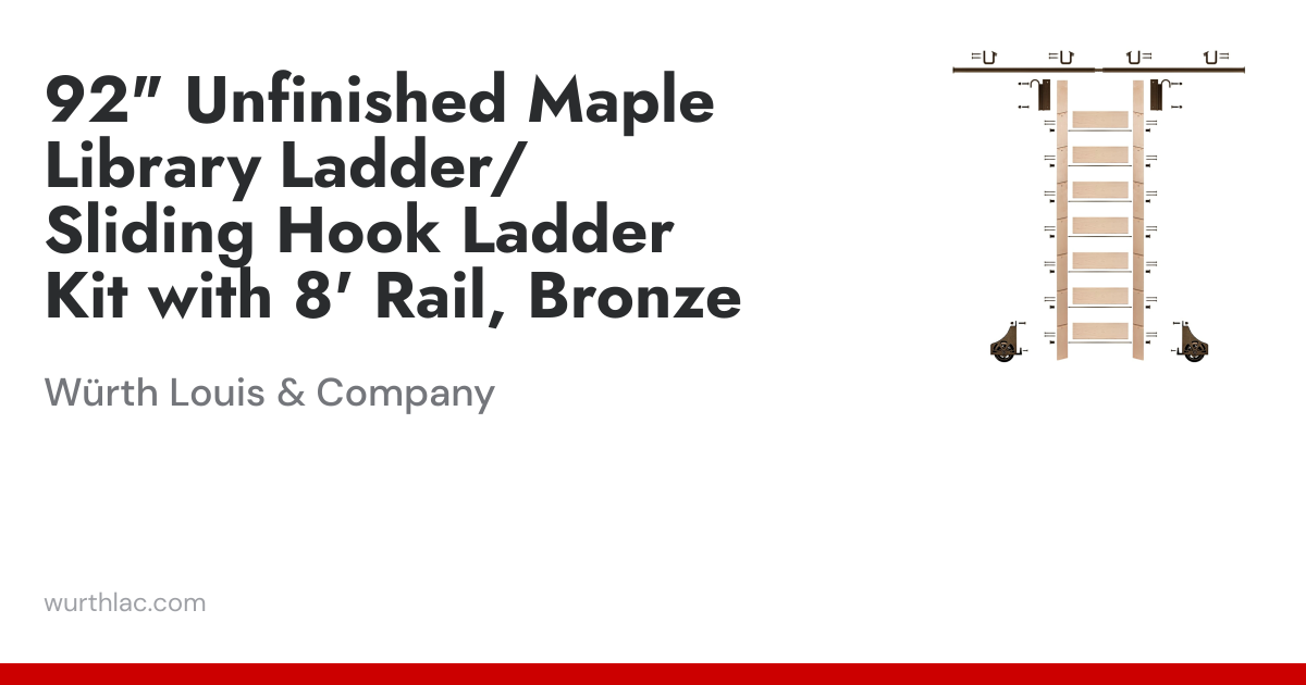 92" Unfinished Maple Library Ladder/Sliding Hook Ladder Kit with 8 ...