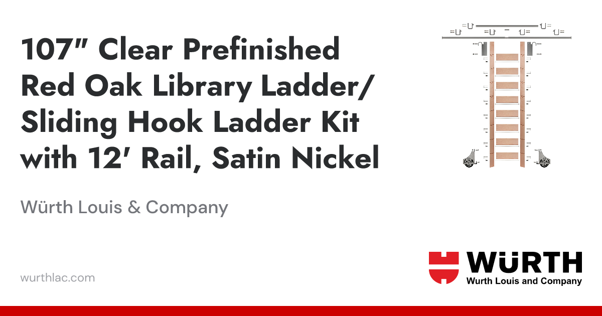 107" Clear Prefinished Red Oak Library Ladder/Sliding Hook Ladder Kit with 12' Rail, Satin ...