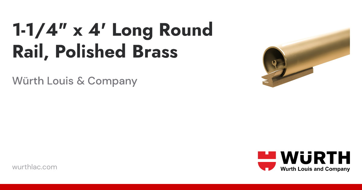 1-1/4" x 4' Long Round Rail, Polished Brass | Würth Louis & Company