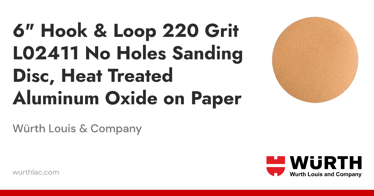 6" Hook & Loop 220 Grit L02411 No Holes Sanding Disc, Heat Treated ...