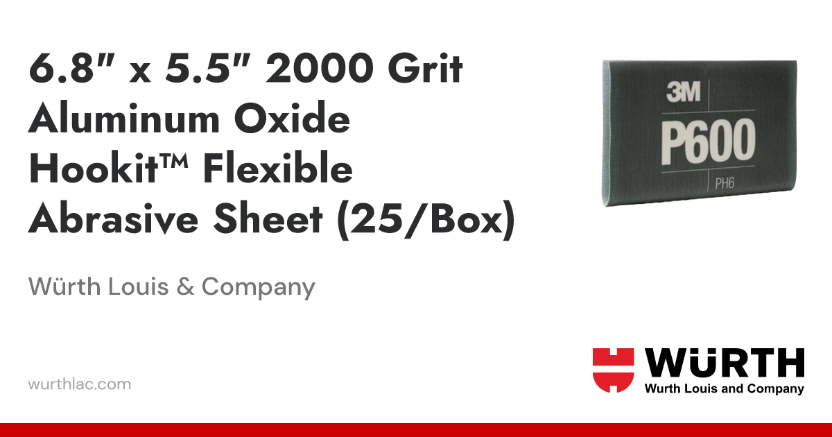 6.8" x 5.5" 2000 Grit Aluminum Oxide Hookit™ Flexible Abrasive Sheet (25/Box) | Würth Louis ...