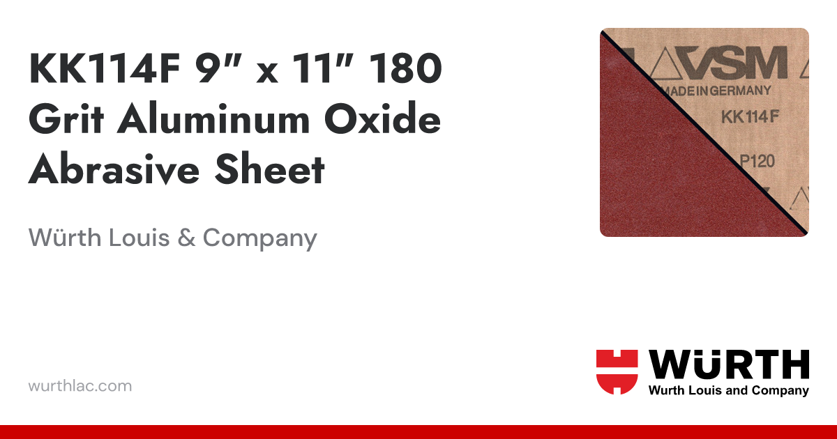 KK114F 9" x 11" 180 Grit Aluminum Oxide Abrasive Sheet | Würth Louis ...