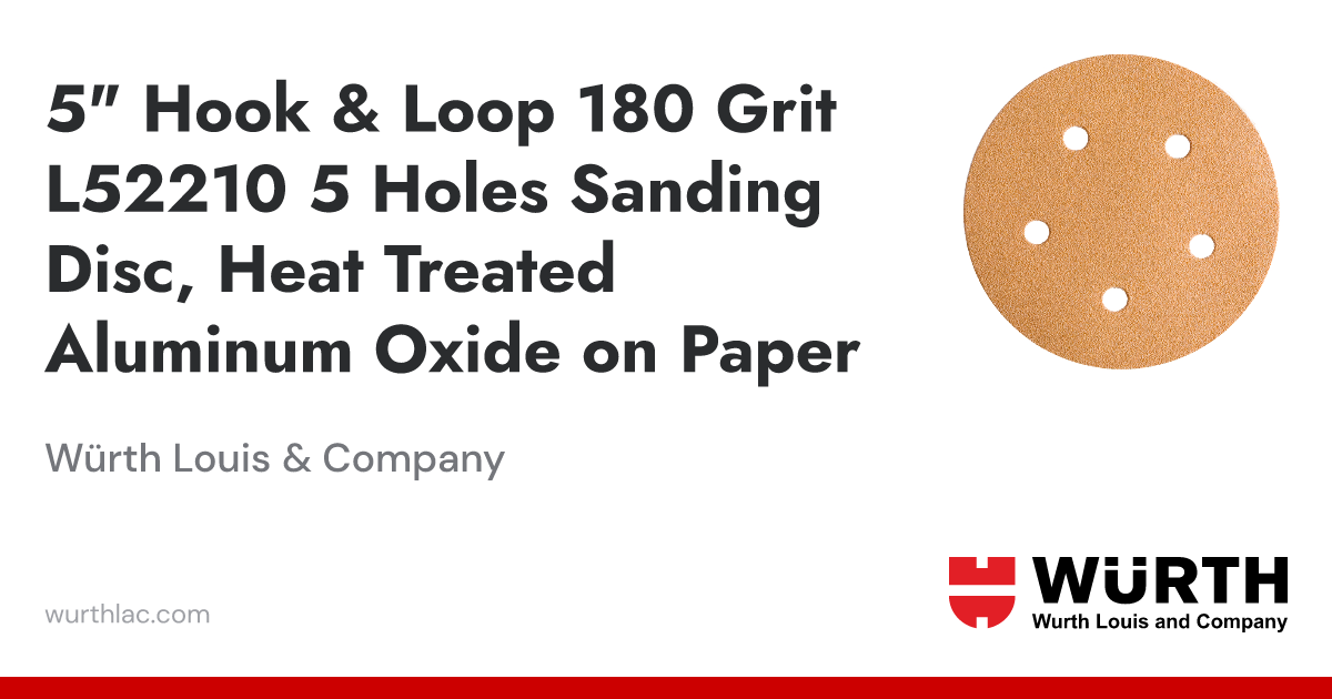 5" Hook & Loop 180 Grit L52210 5 Holes Sanding Disc, Heat Treated ...