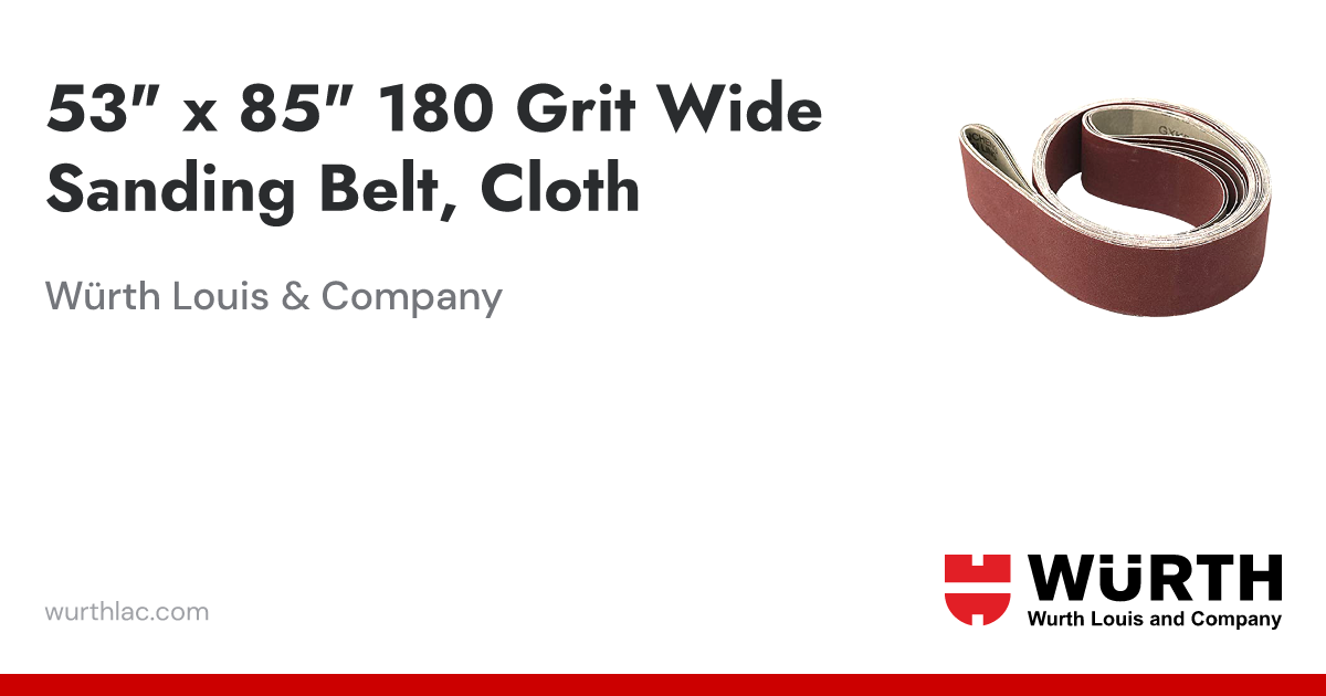 53" x 85" 180 Grit Wide Sanding Belt, Cloth | Würth Louis & Company