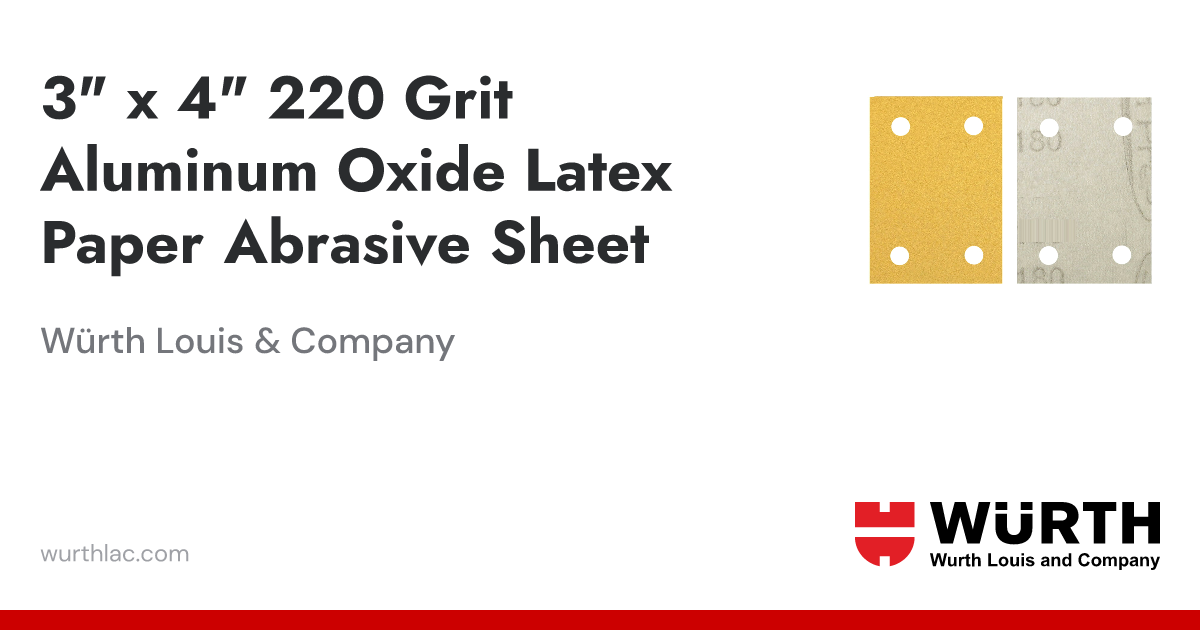 3" x 4" 220 Grit Aluminum Oxide Latex Paper Abrasive Sheet | Würth ...
