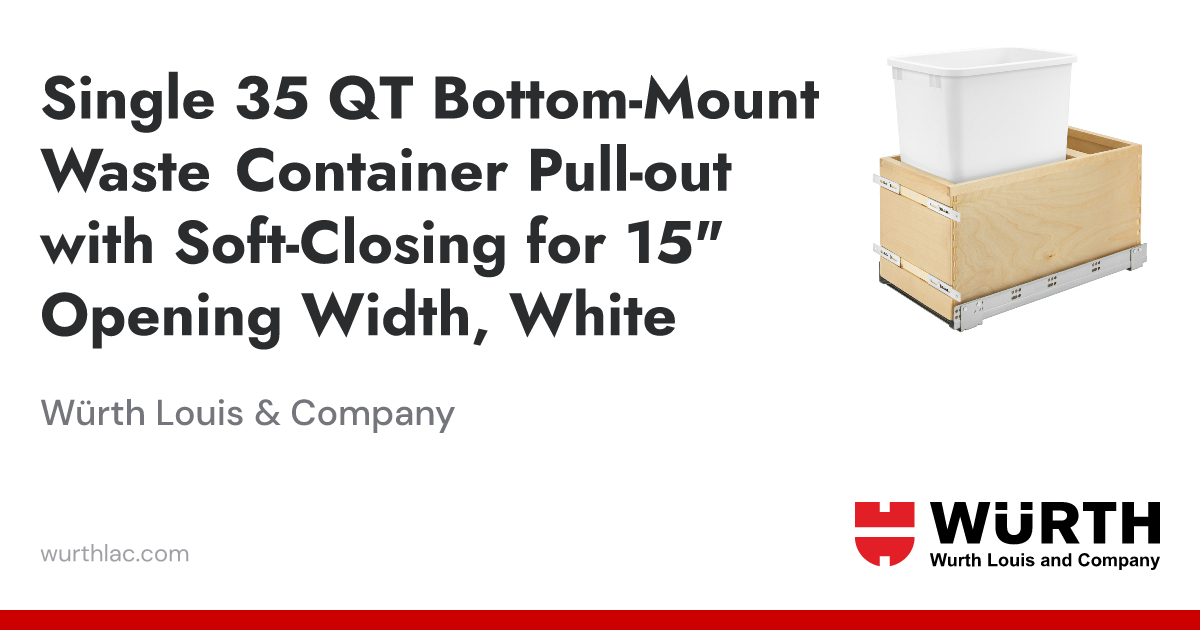 Single 35 QT Bottom-Mount Waste Container Pull-out with Soft-Closing ...