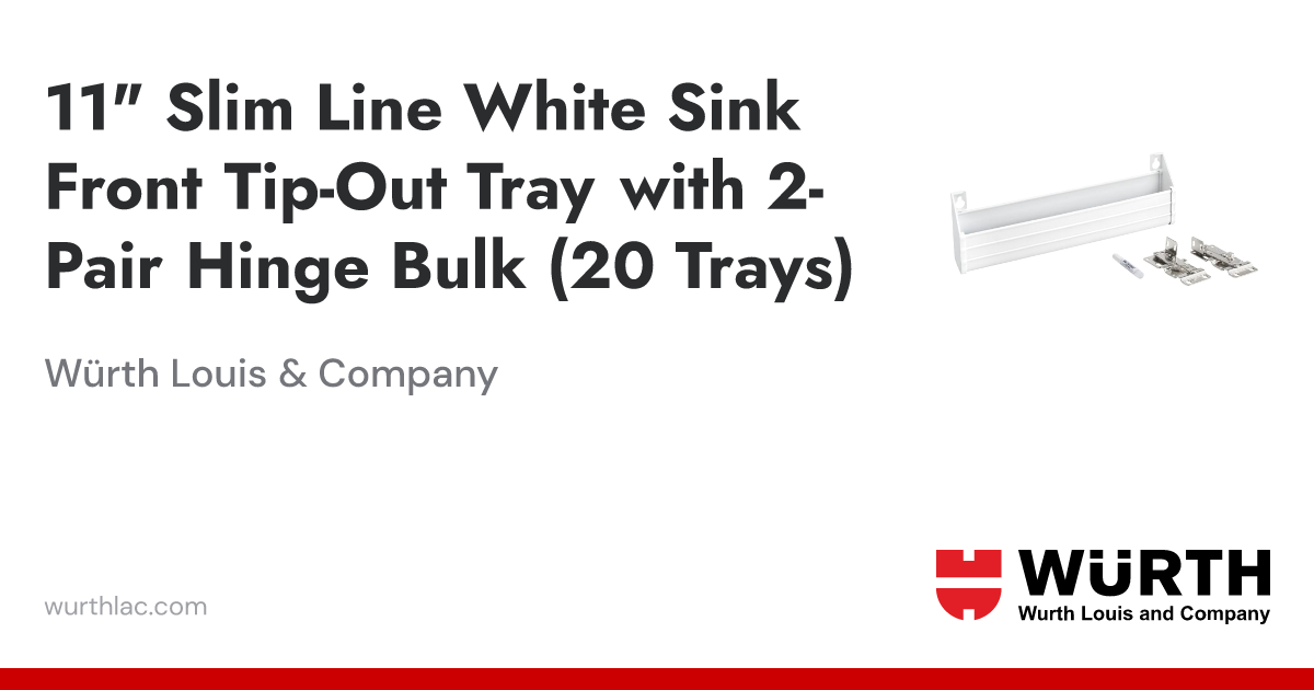 11" Slim Line White Sink Front Tip-Out Tray with 2-Pair Hinge Bulk (20 ...