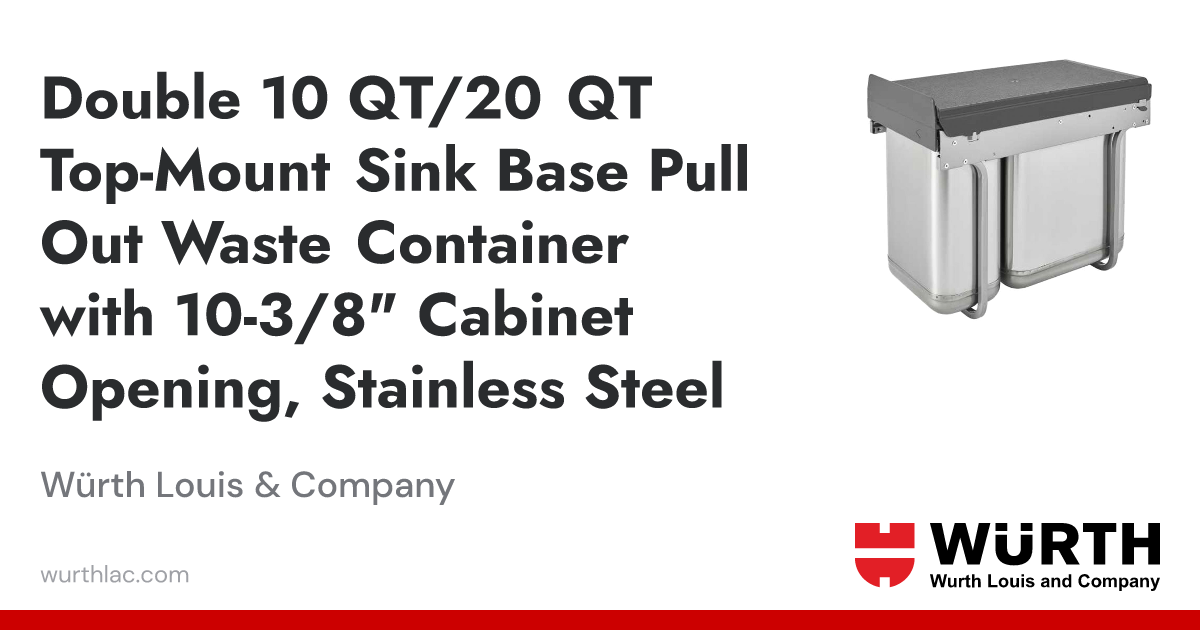 Double 10 QT/20 QT Top-Mount Sink Base Pull Out Waste Container with 10 ...