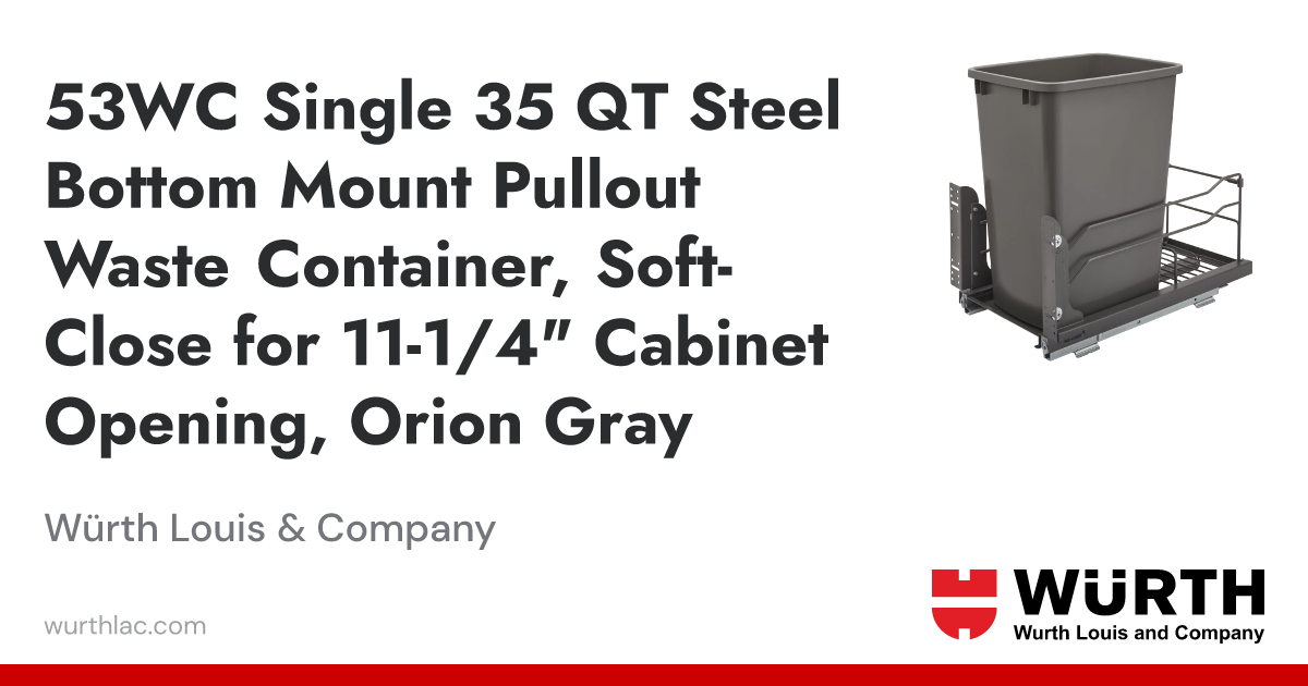 53WC Single 35 QT Steel Bottom Mount Pullout Waste Container, Soft ...