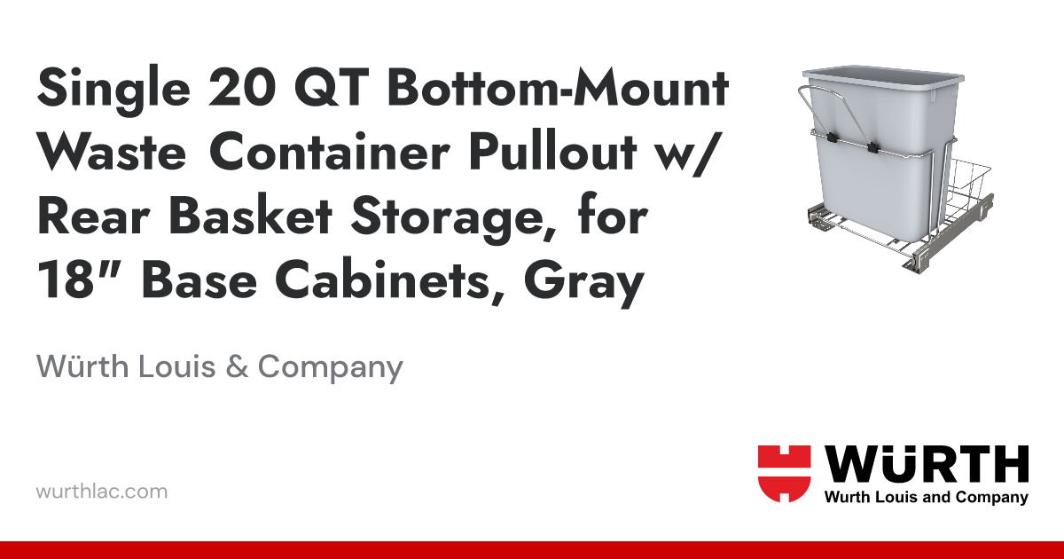 Single 20 QT Bottom-Mount Waste Container Pullout w/Rear Basket Storage ...