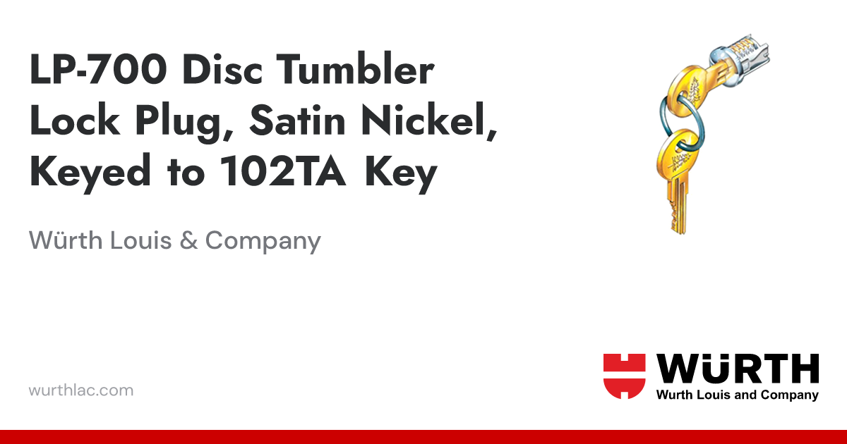 LP-700 Disc Tumbler Lock Plug, Satin Nickel, Keyed to 102TA Key | Würth ...