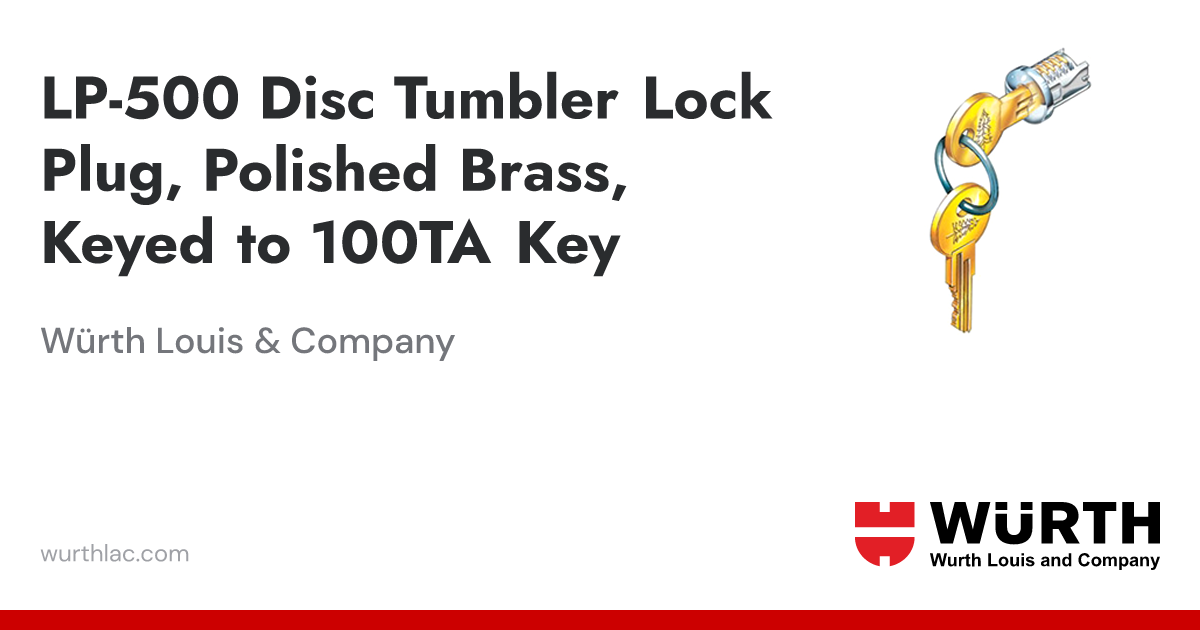 LP-500 Disc Tumbler Lock Plug, Polished Brass, Keyed to 100TA Key ...