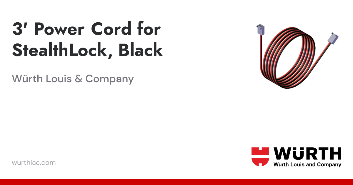 3' Power Cord for StealthLock, Black | Würth Louis & Company