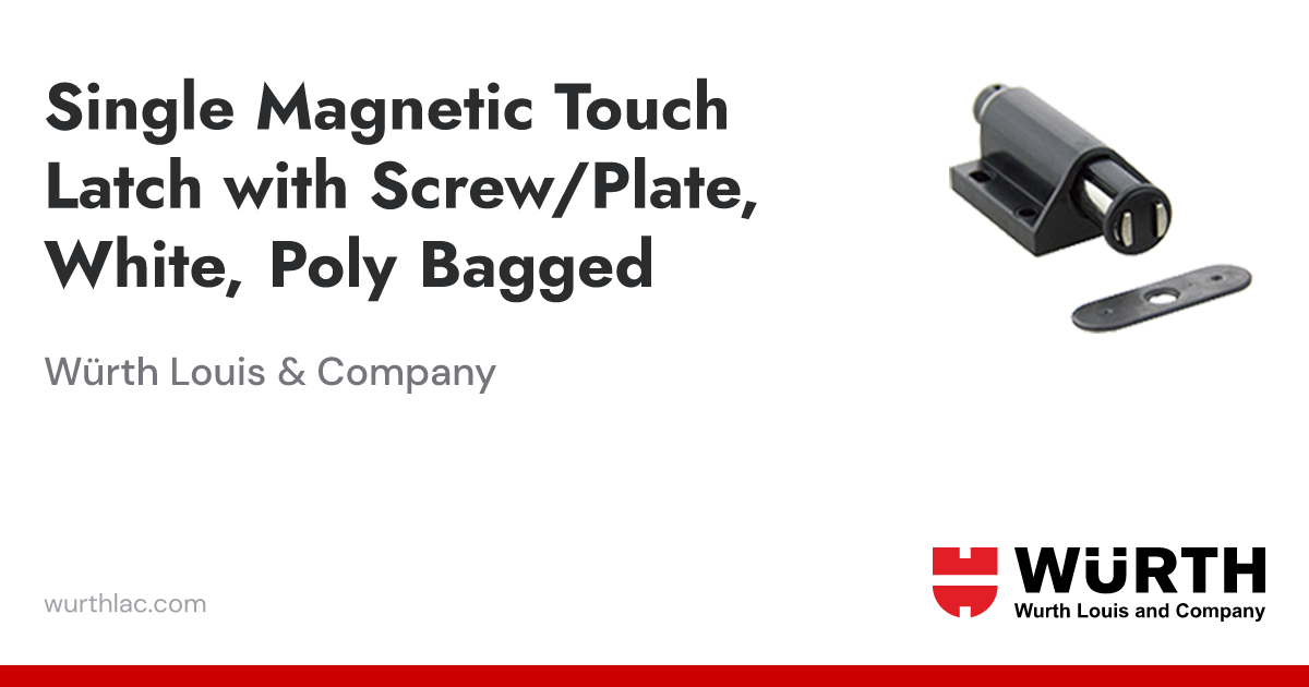 Single Magnetic Touch Latch with Screw/Plate, White, Poly Bagged ...