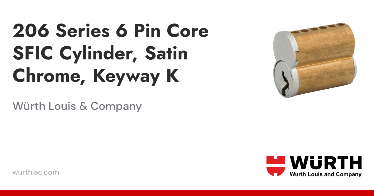 206 Series 6 Pin Core SFIC Cylinder, Satin Chrome, Keyway K | Würth Louis & Company