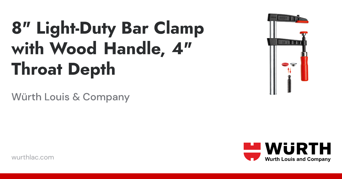 8" Light-Duty Bar Clamp with Wood Handle, 4" Throat Depth | Würth Louis ...