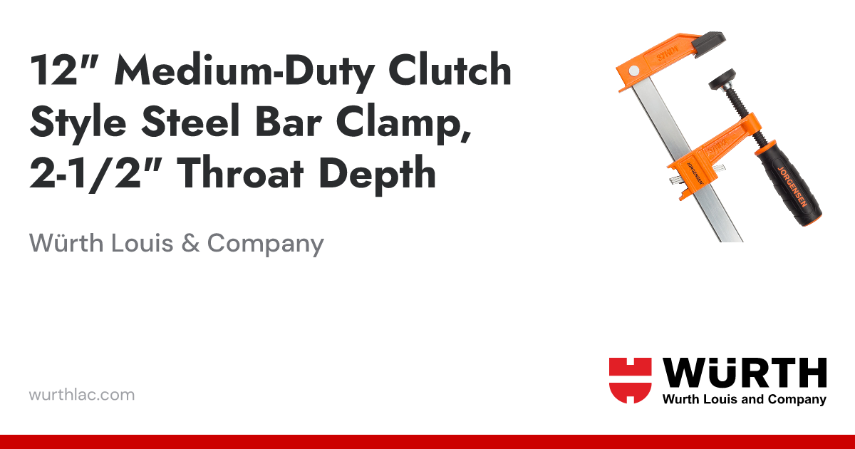 12" Medium-Duty Clutch Style Steel Bar Clamp, 2-1/2" Throat Depth ...