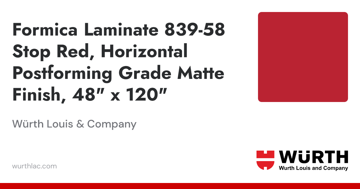 Formica Laminate 839-58 Stop Red, Horizontal Postforming Grade Matte ...