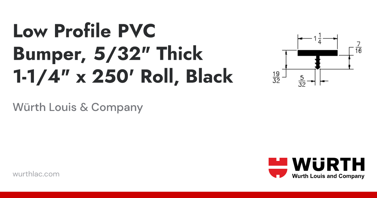 Low Profile PVC Bumper, 5/32" Thick 1-1/4" x 250' Roll, Black | Würth ...