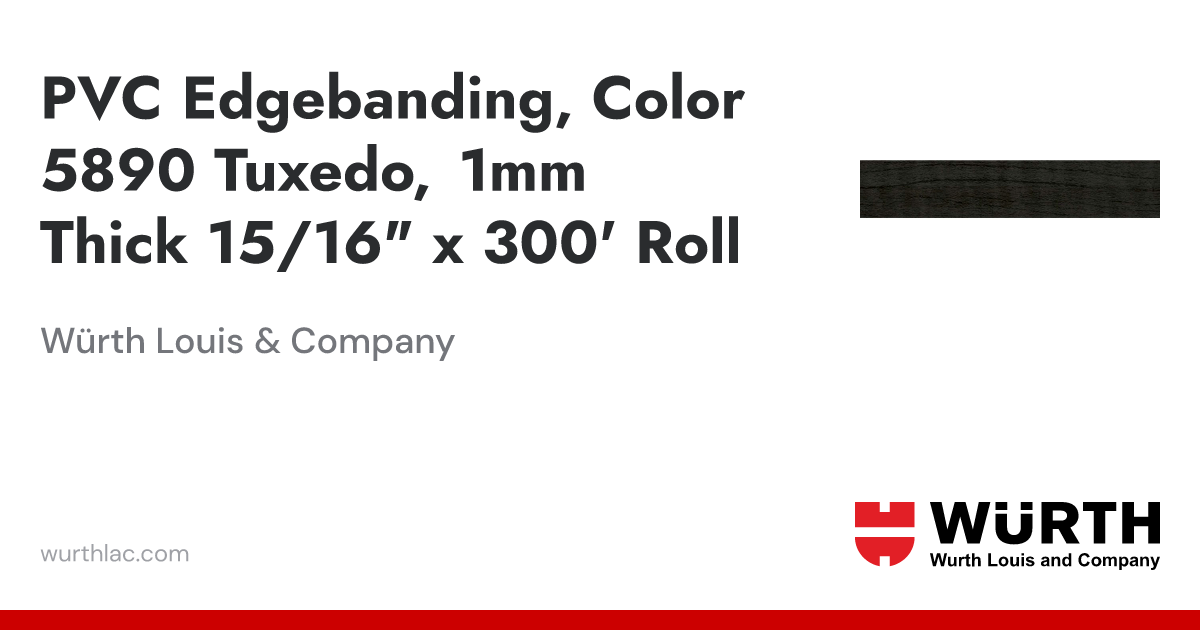 PVC Edgebanding, Color 5890 Tuxedo, 1mm Thick 15/16" x 300' Roll ...