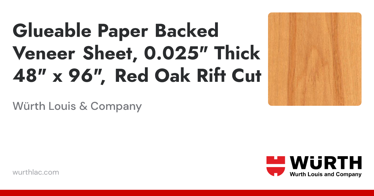 Glueable Paper Backed Veneer Sheet, 0.025" Thick 48" x 96", Red Oak ...
